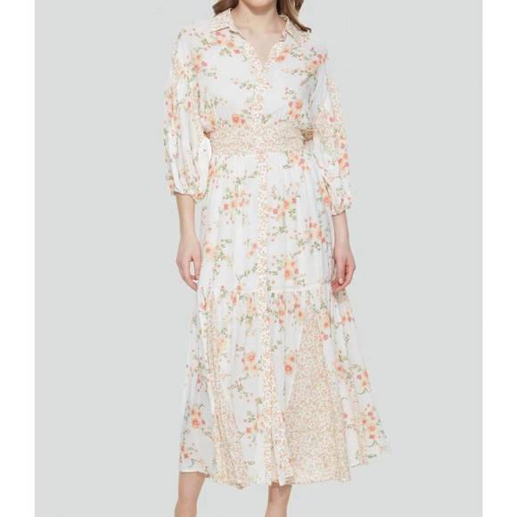 Dex | Dresses | New Dex Smocked Waist Maxi Shirt Dress In Ivory | Poshmark